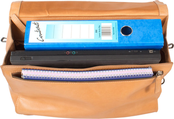 UBERBAG TAN REAL LEATHER LARGE MESSENGER BAG / MAN BAG - MyLeatherBag.co.uk