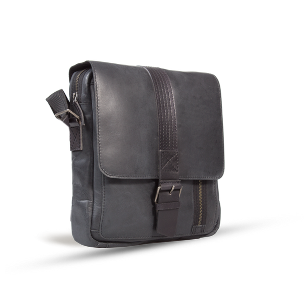 UBERBAG GREY BLACK LEATHER MILITARY SMALL N/S MESSENGER / MAN BAG ...