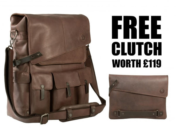 FREE UBERBAG CLUTCH WORTH £119 WITH UBERBAG INSIGNIA BROWN LEATHER BAC ...
