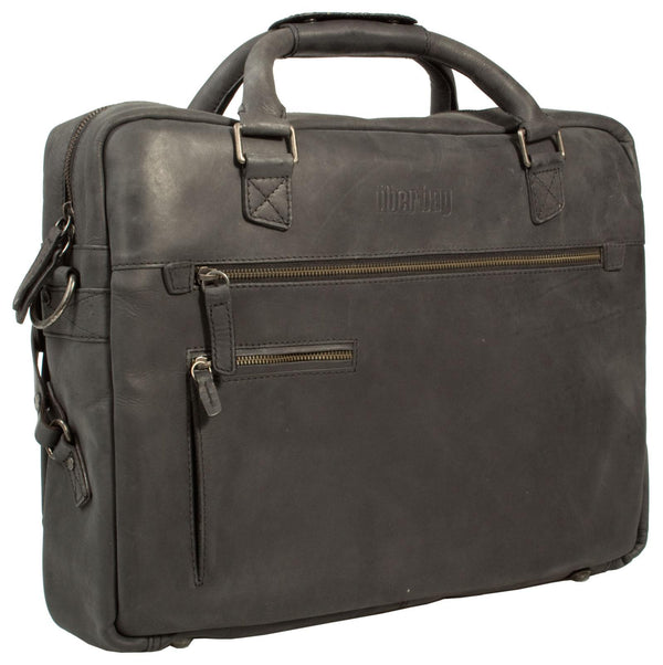 UBERBAG INSIGNIA GRAPHITE GREY LEATHER PORTFOLIO / MESSENGER BAG ...
