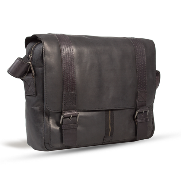 UBERBAG GREY BLACK LEATHER MILITARY MESSENGER / MAN BAG - MyLeatherBag ...